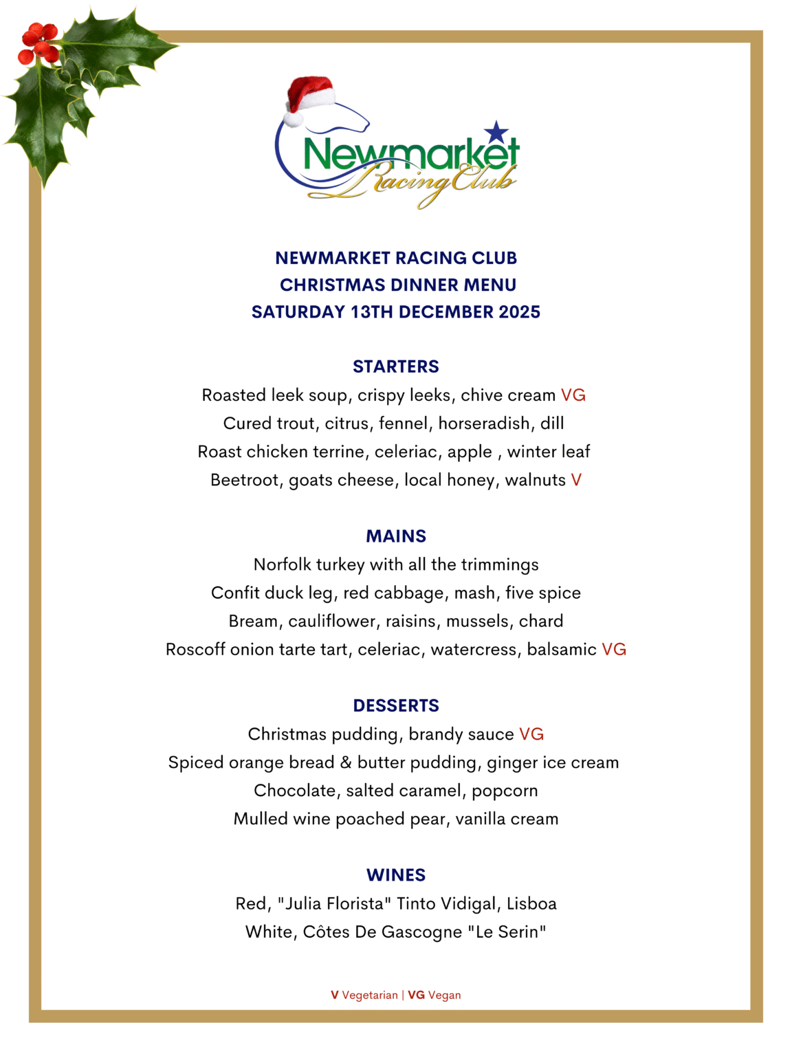 Newmarket Racing Club Christmas Dinner - Saturday 13th December 2025 ...
